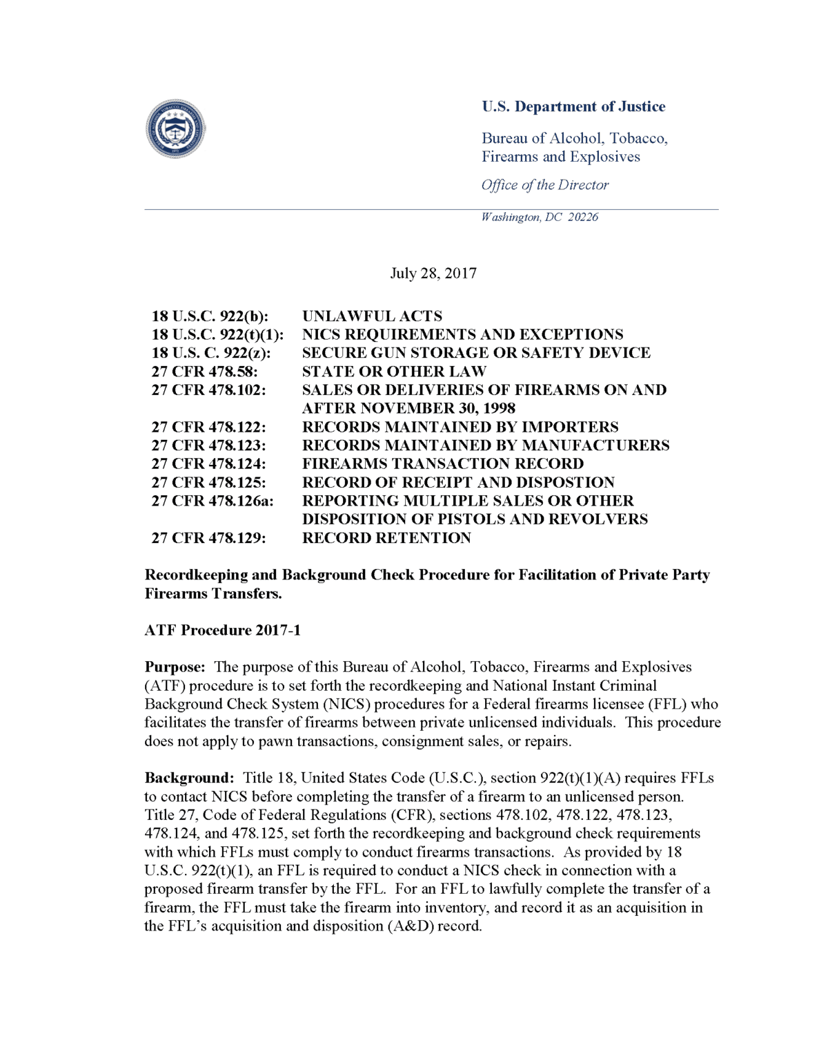 ATF Procedure 2017-1 - Private Firearm Transfers Through FFLs - RocketFFL